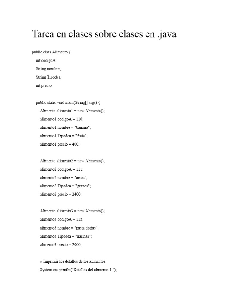 Tarea en clases sobre clases en java, Carlos Rodriguez | PDF