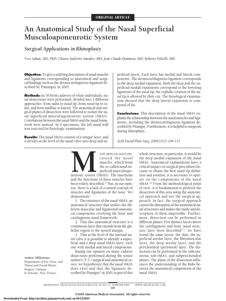 An Anatomical Study of The Nasal Superficial Musculoaponeurotic System ...