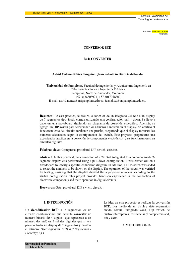 Conversor BCD a 7 segmentos en protoboard | PDF | Decimal codificado en binario | Electrónica