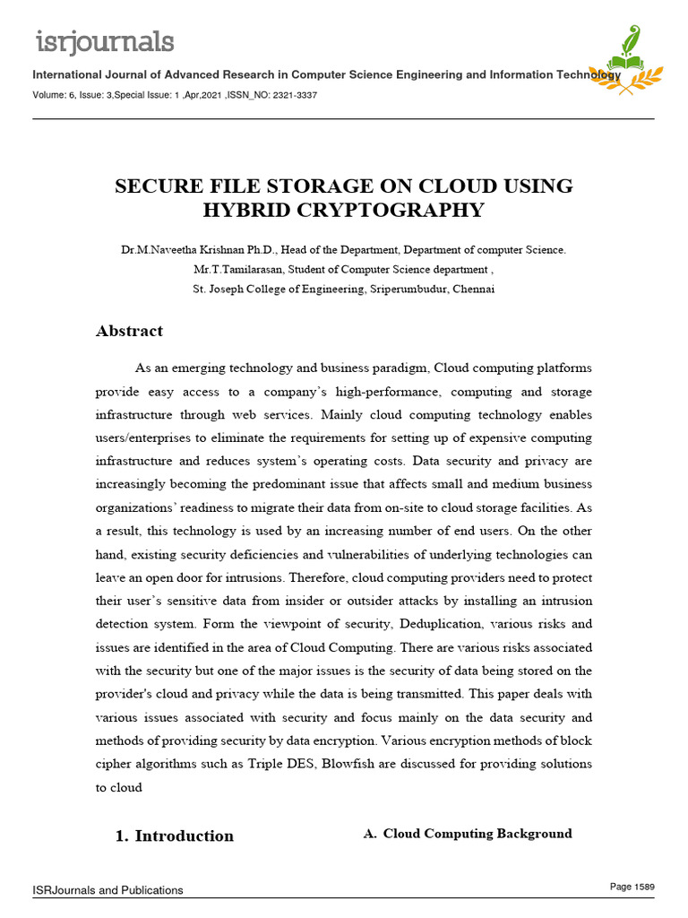 Secure File Storage On Cloud Using Hybrid Cryptography | PDF | Cryptography | Public Key ...