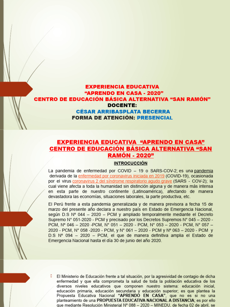 Educación Remota en CEBA San Ramón | PDF | Enseñando | Educación a ...