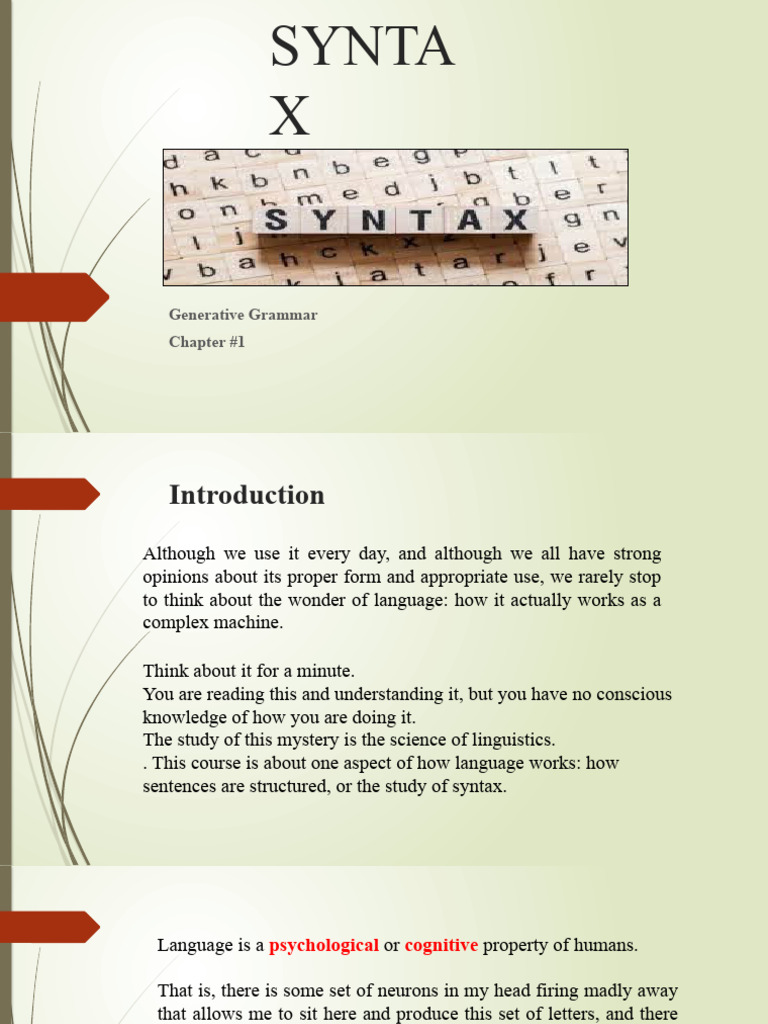 Generative Grammar Chpter1 | PDF | Grammatical Gender | Syntax