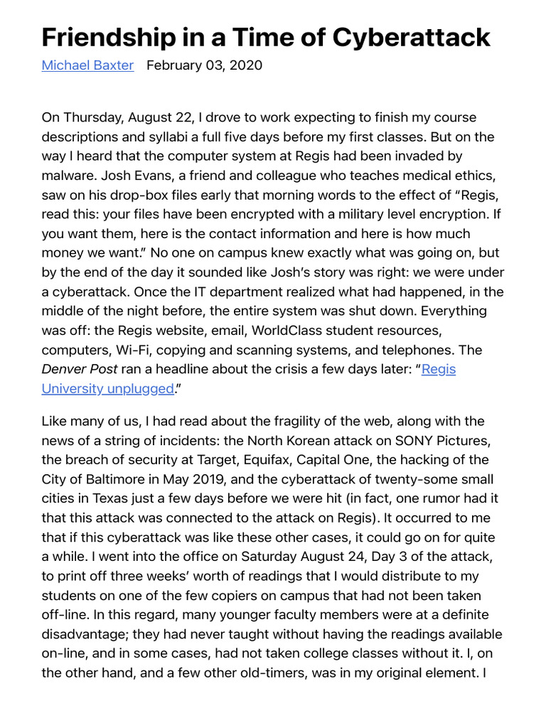 Friendship In A Time Of Cyberattack Church Life Journal University
