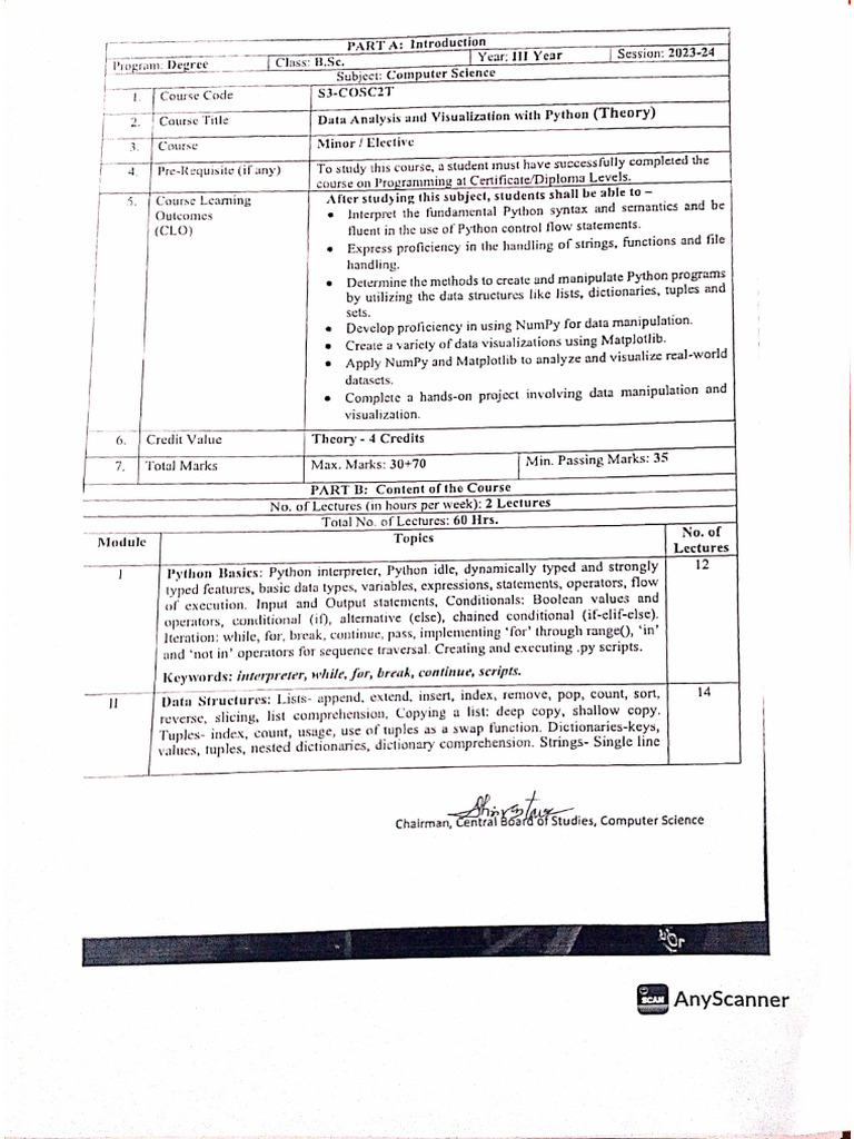 B Sc.iii Yr( BT Data Analysis & Visualisation With Python | PDF