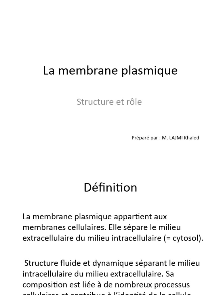 La Membrane Plasmique Chapitre 2 Bio Cell | PDF | Membrane cellulaire | Phospholipide