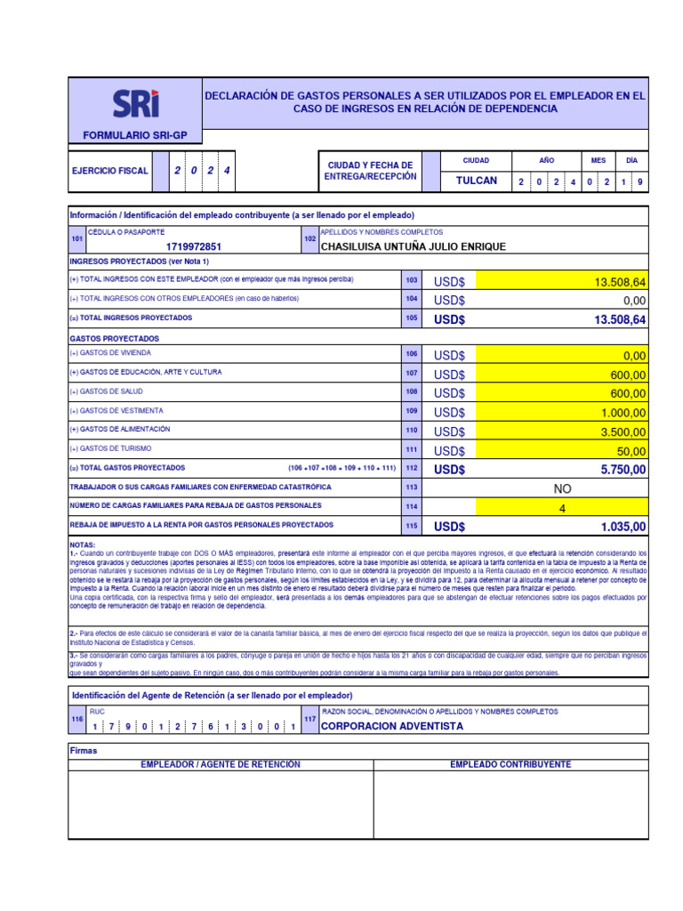 Formulario SRI - GP | PDF | Impuesto sobre la renta | Impuestos