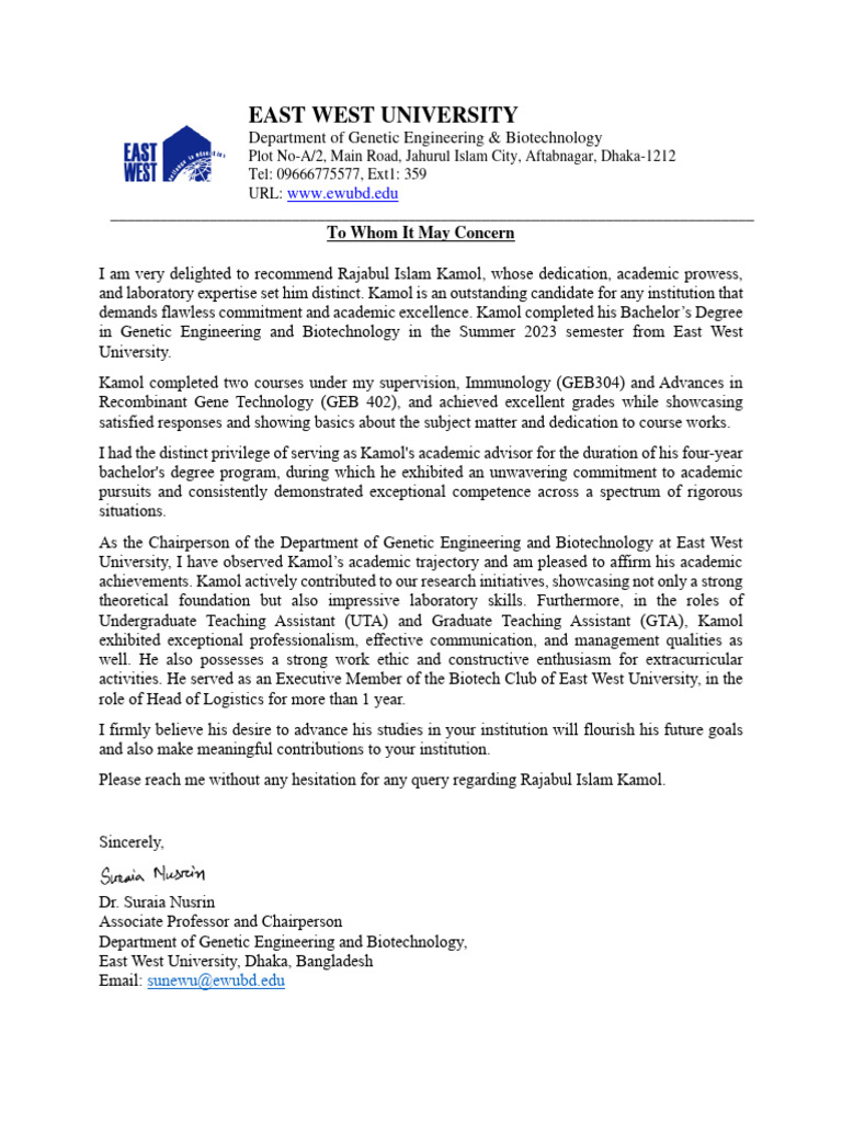 Letter of Recommendation - Rajabul Islam Kamol - DSN | Download Free ...