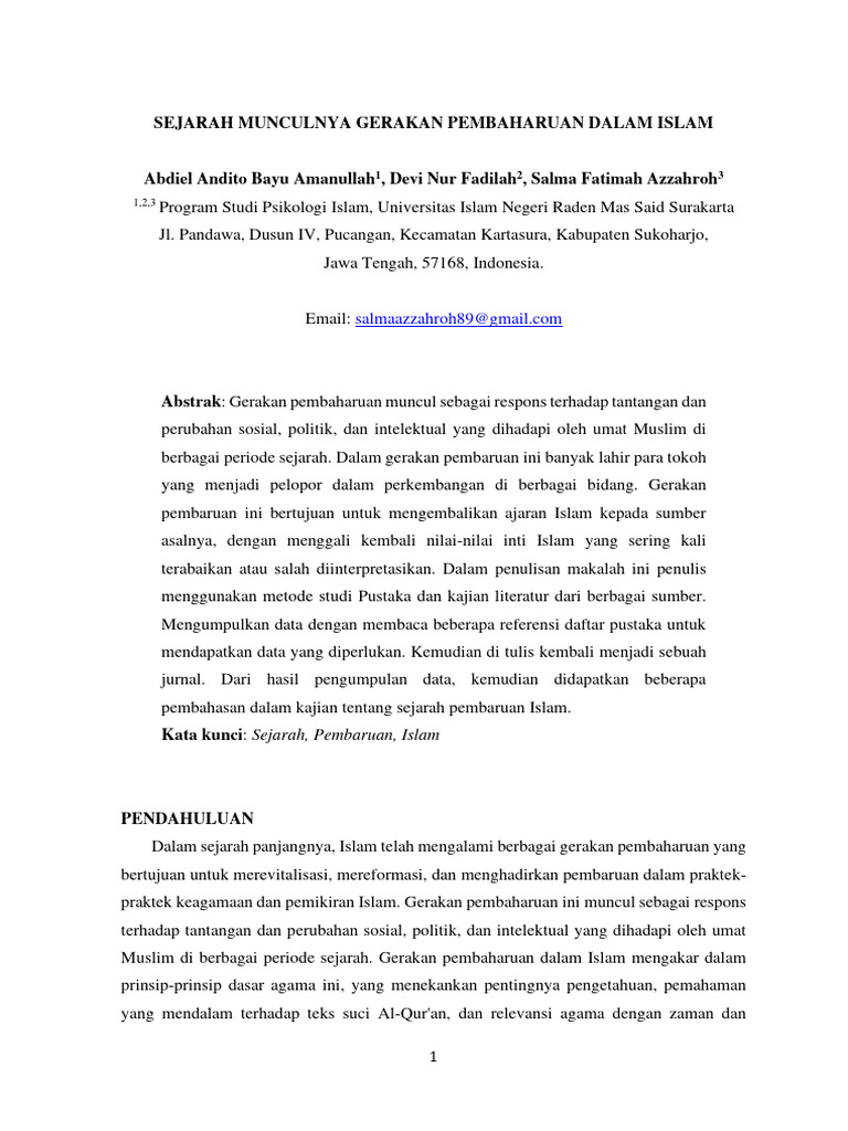 Sejarah Gerakan Pembaruan Islam | PDF | Ilmu Sosial | Sejarah