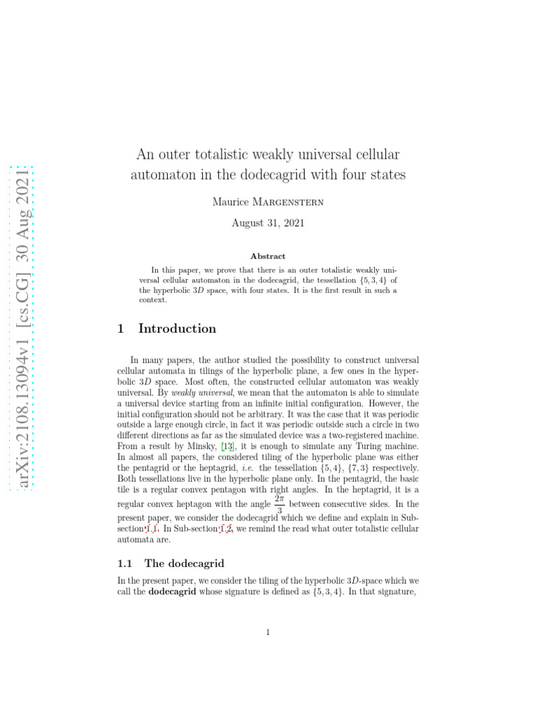 An Outer Totalistic Weakly Universal Cellular Automaton in The ...