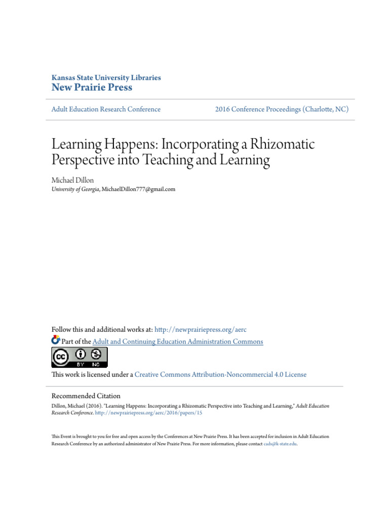 Dillon, 2016. Learning Happens - Incorporating A Rhizomatic Perspective ...
