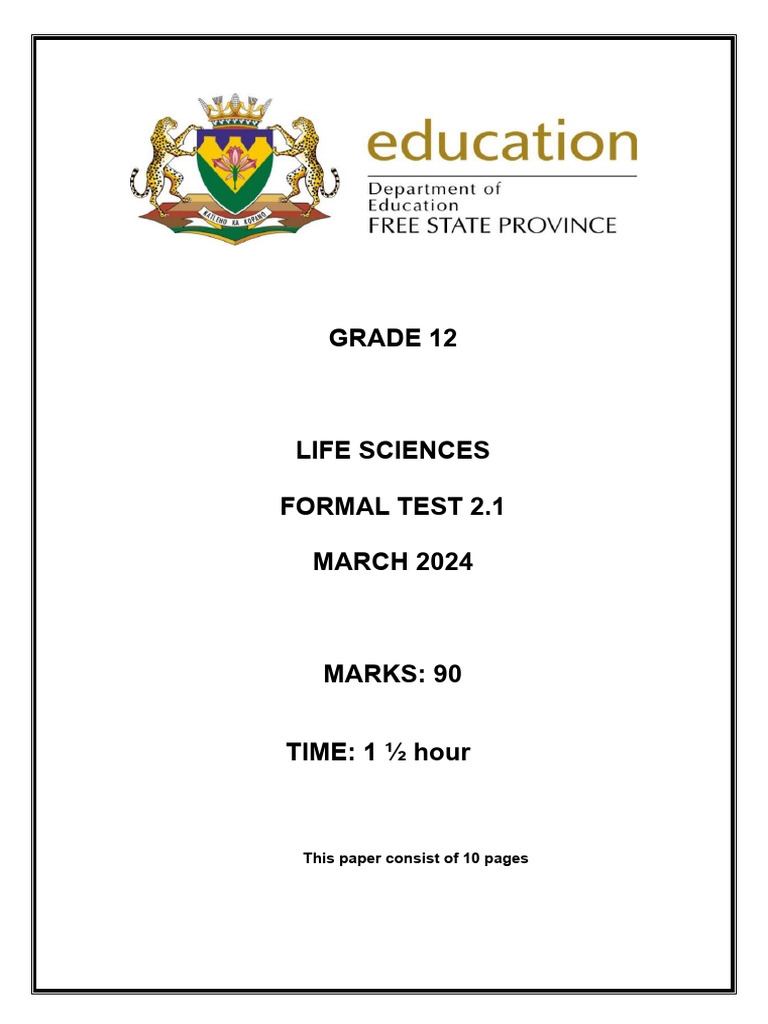 2024 GR 12 Formal Test 1 - EnG | PDF | Genetic Code | Cell (Biology)