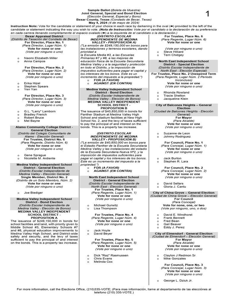 Bexar County Generic Sample Ballot May 4 | PDF | Gobernancia | Gobierno local