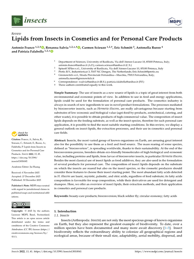 Lipids From Insects in Cosmetics and for Personal | PDF | Fatty Acid | Fat