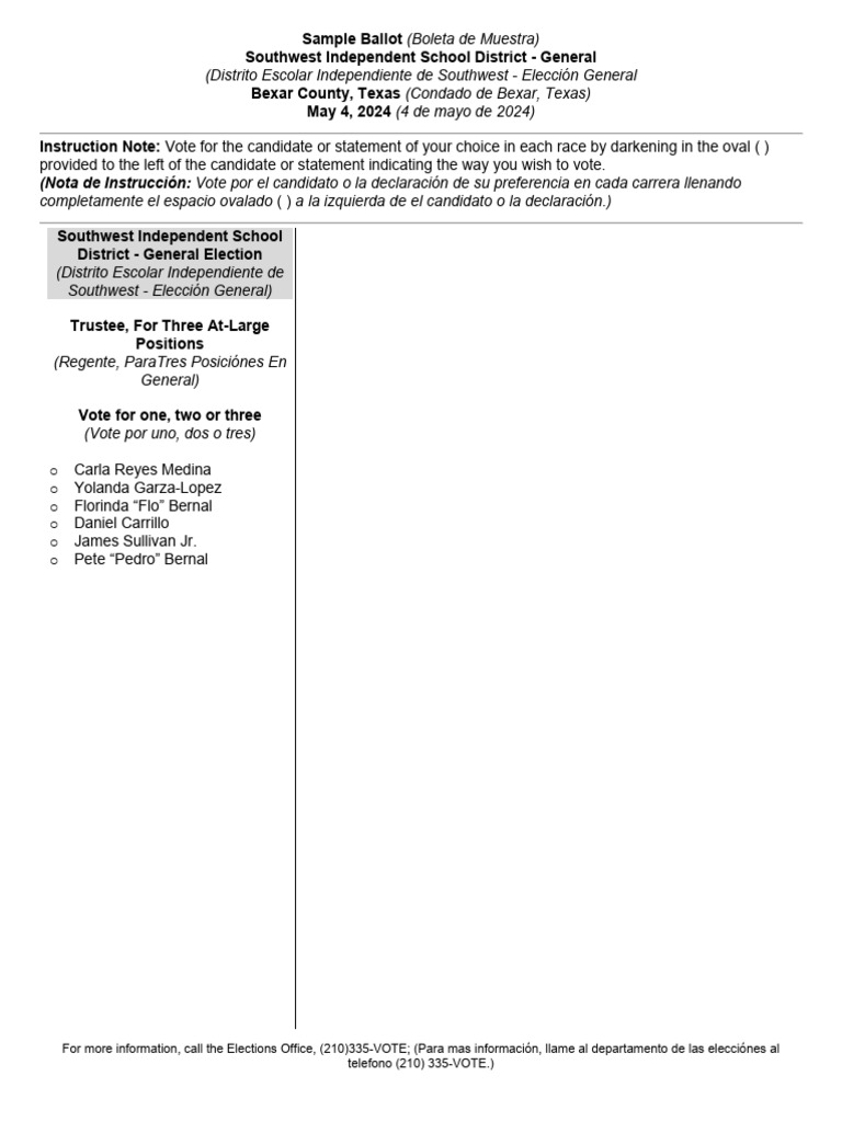 Southwest ISD Generic Sample Ballot | PDF