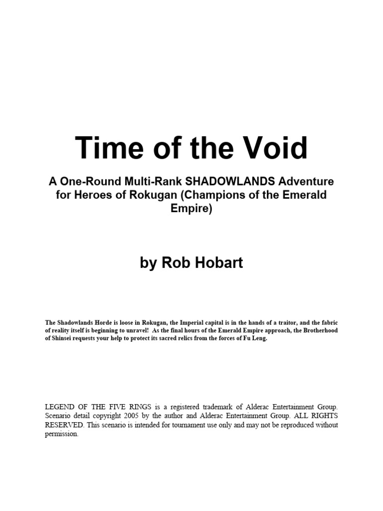 L5R - Adv - Living Rokugan - 067 - Time of The Void | PDF | Samurai