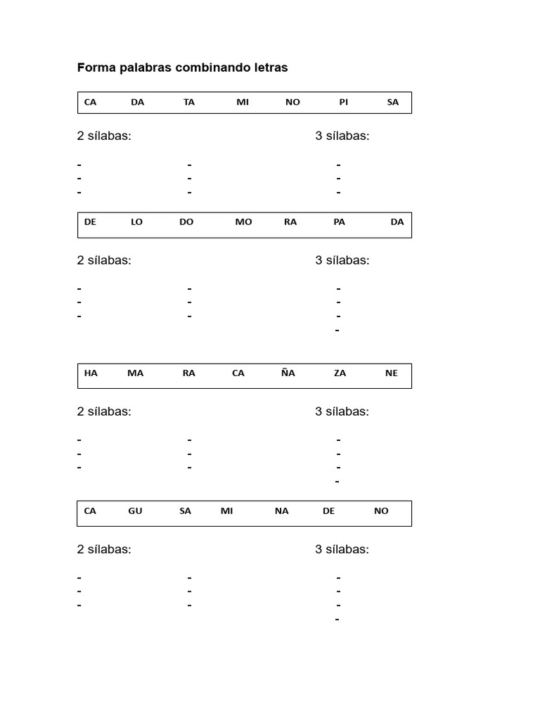 Formando palabras con sílabas y letras | PDF