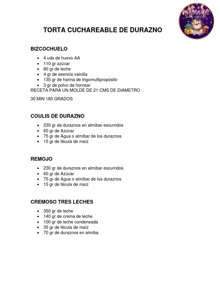 TORTA CUCHAREABLE DE DURAZNO | PDF