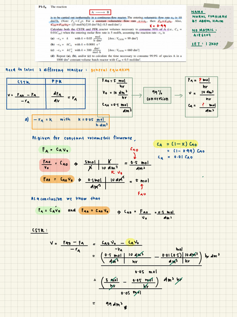 Tutorial 01 CRE A186207 | PDF | Chemical Reaction Engineering ...