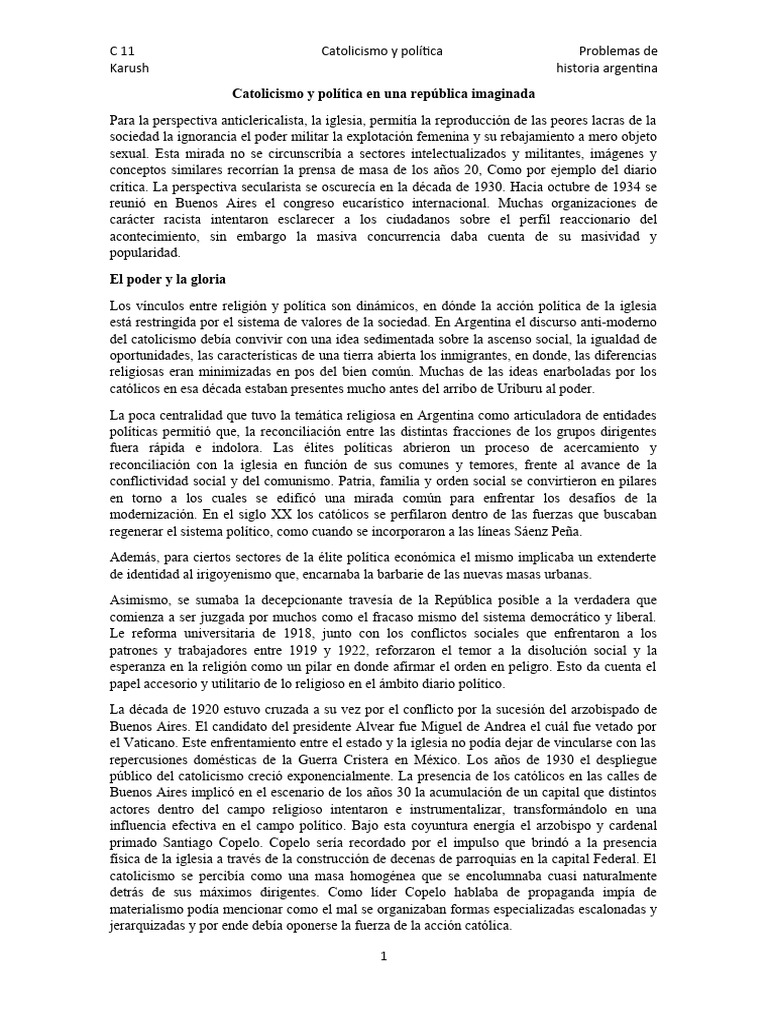 Catolicismo y Política en Argentina (1920-1940) | PDF | Iglesia ...