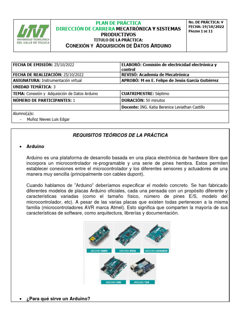 Práctica V | PDF | Arduino | Microcontrolador