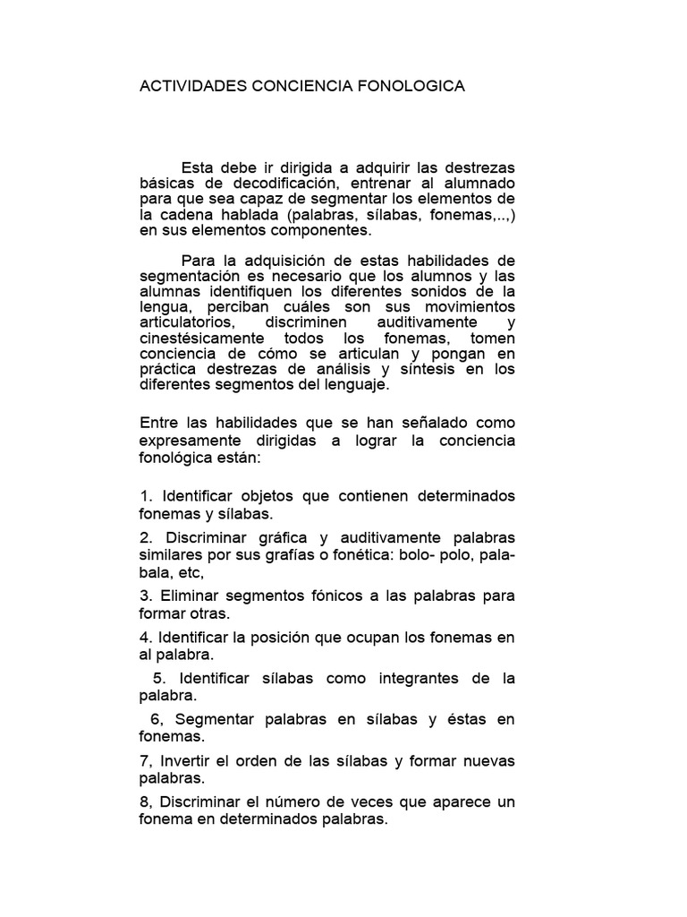 Actividades para Conciencia Fonológica | PDF | Fonema | Sílaba