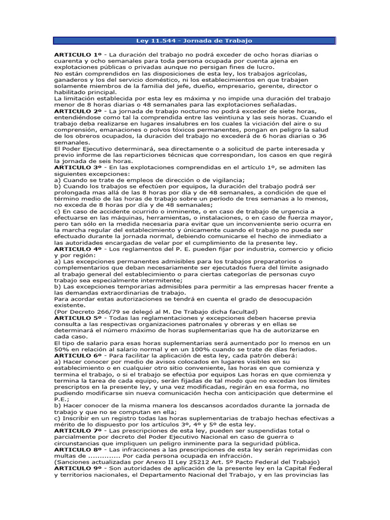 Ley Nacional #11544 y Decreto Reglamentario #16115 | PDF | Salario ...
