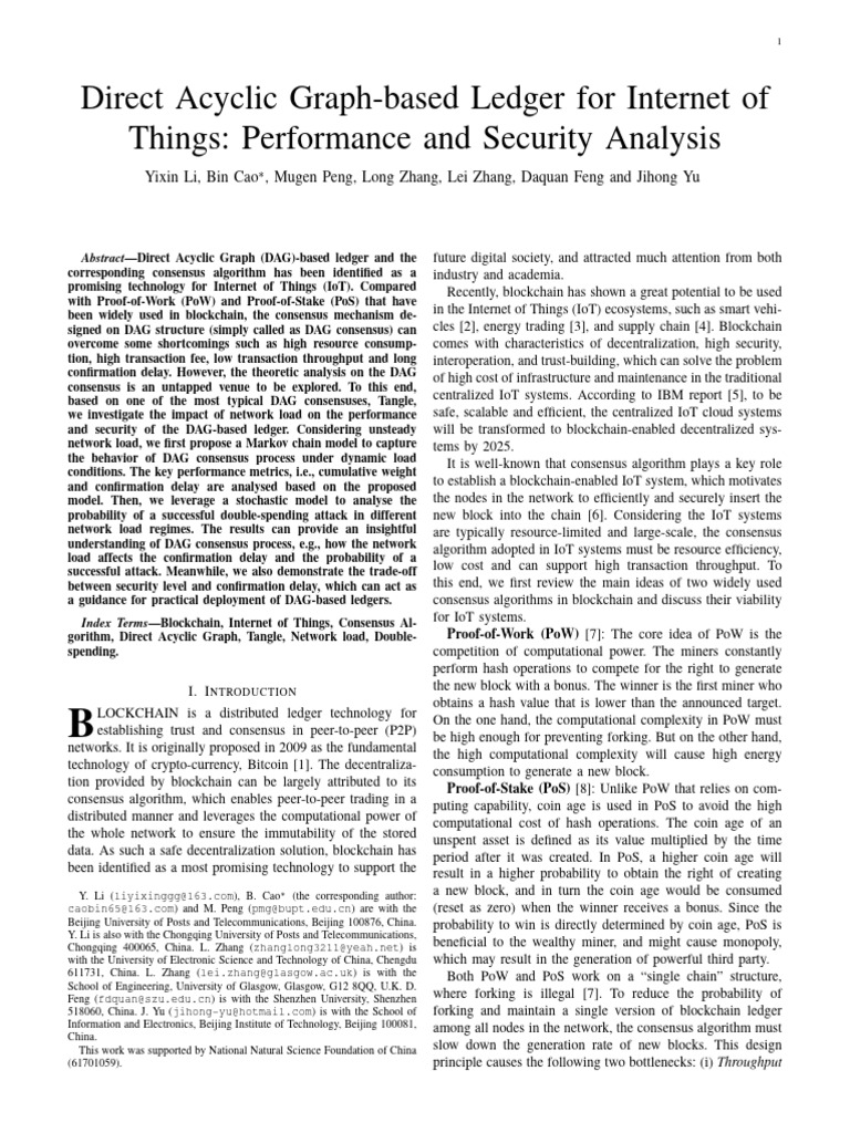 Direct Acyclic Graph Based Ledger For Internet Of Things Pdf Markov