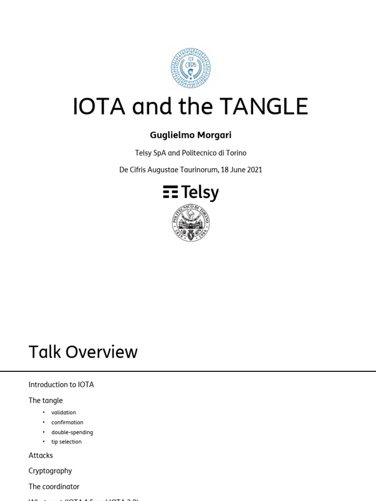 IOTA and The TANGLE - Guglielmo Morgari | PDF | Computer Science | Secure Communication