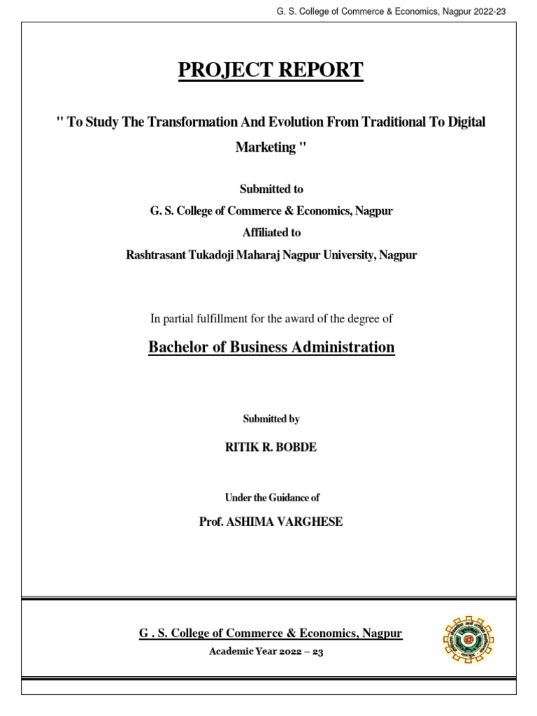 Project Report: " To Study The Transformation and Evolution From ...