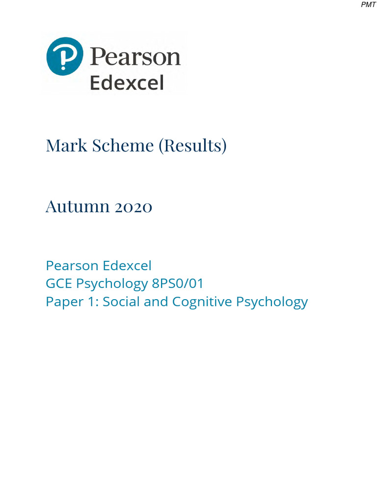 June 2020 MS - Paper 1 Edexcel Psychology AS-level | PDF | Obedience ...