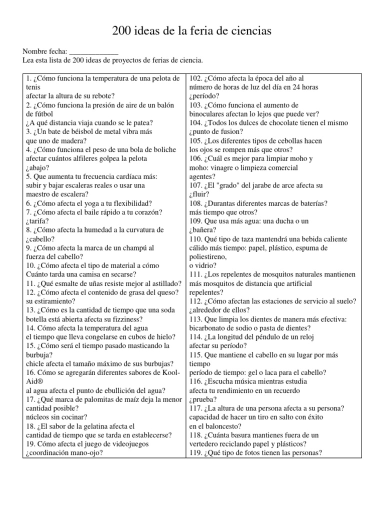 Science Fair Ideas Spanish Version | PDF | Agua | Panes