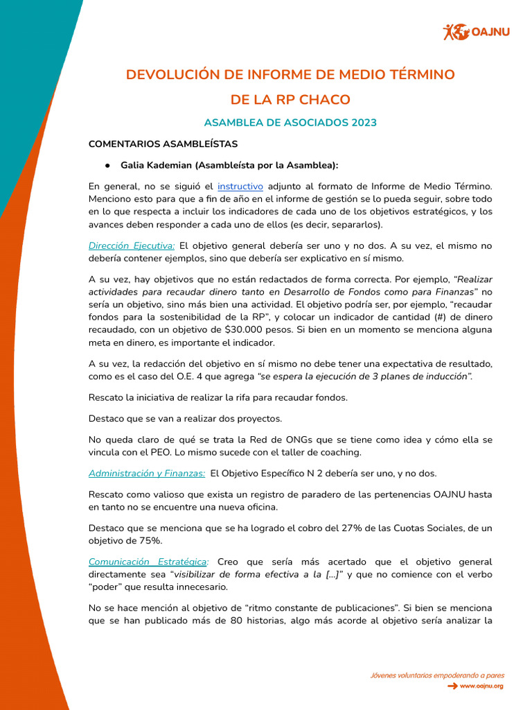 CHACO - Devolución de Informes de Medio Término | PDF