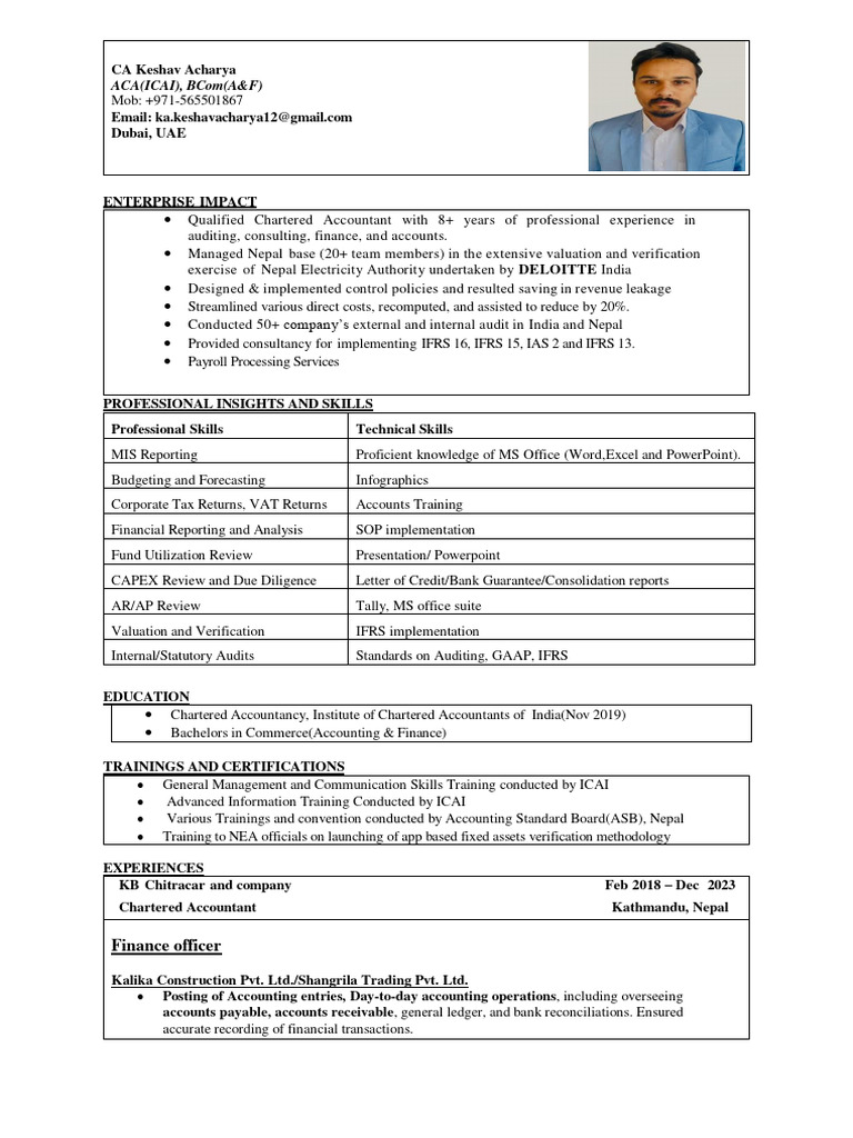 CA Keshav Acharya CV | PDF | Accounting | Valuation (Finance)