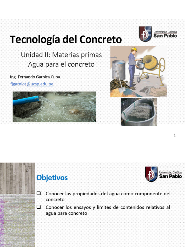 Diapositivas Agua para El Concreto | PDF | Hormigón | Agua