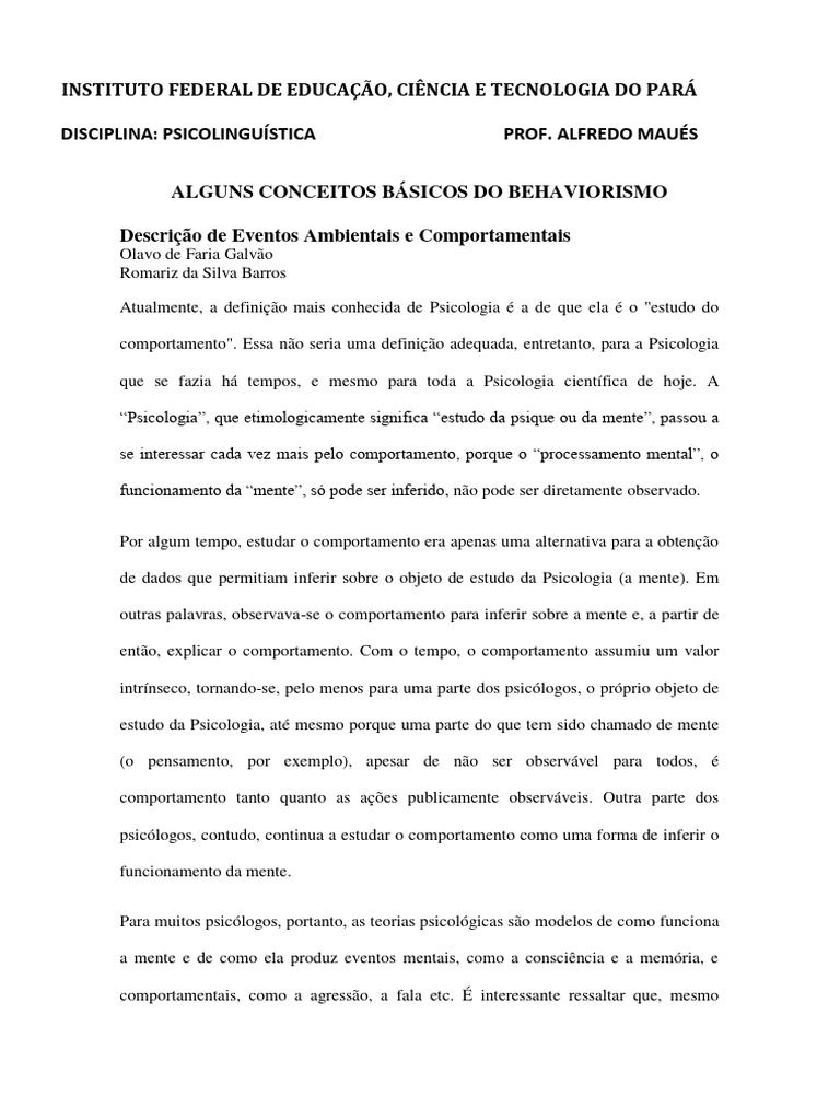 Alguns Conceitos Behavioristas | PDF | Psicologia | Comportamento