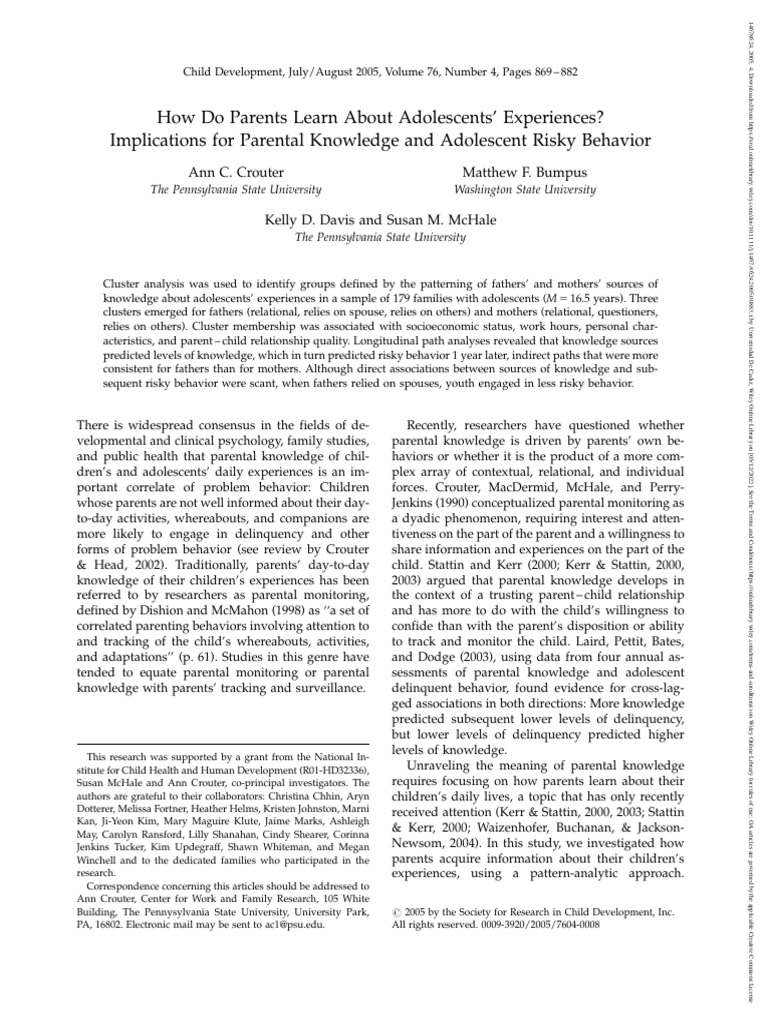 How Do Parents Learn About Adolescents’ Experiences? Implications for Parental Knowledge and ...