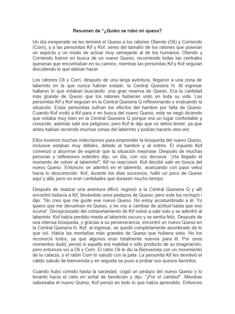 Resumen de Quien Se Robo Mi Queso | PDF