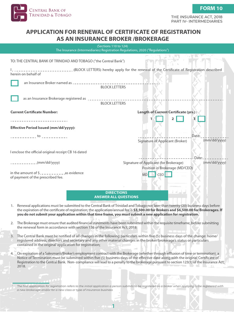 Insurance Broker Registration Renewal Form | PDF | Insurance ...