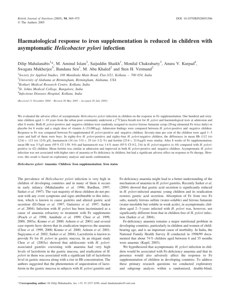 Haematological Response To Iron Supplementation Is Reduced in Children ...
