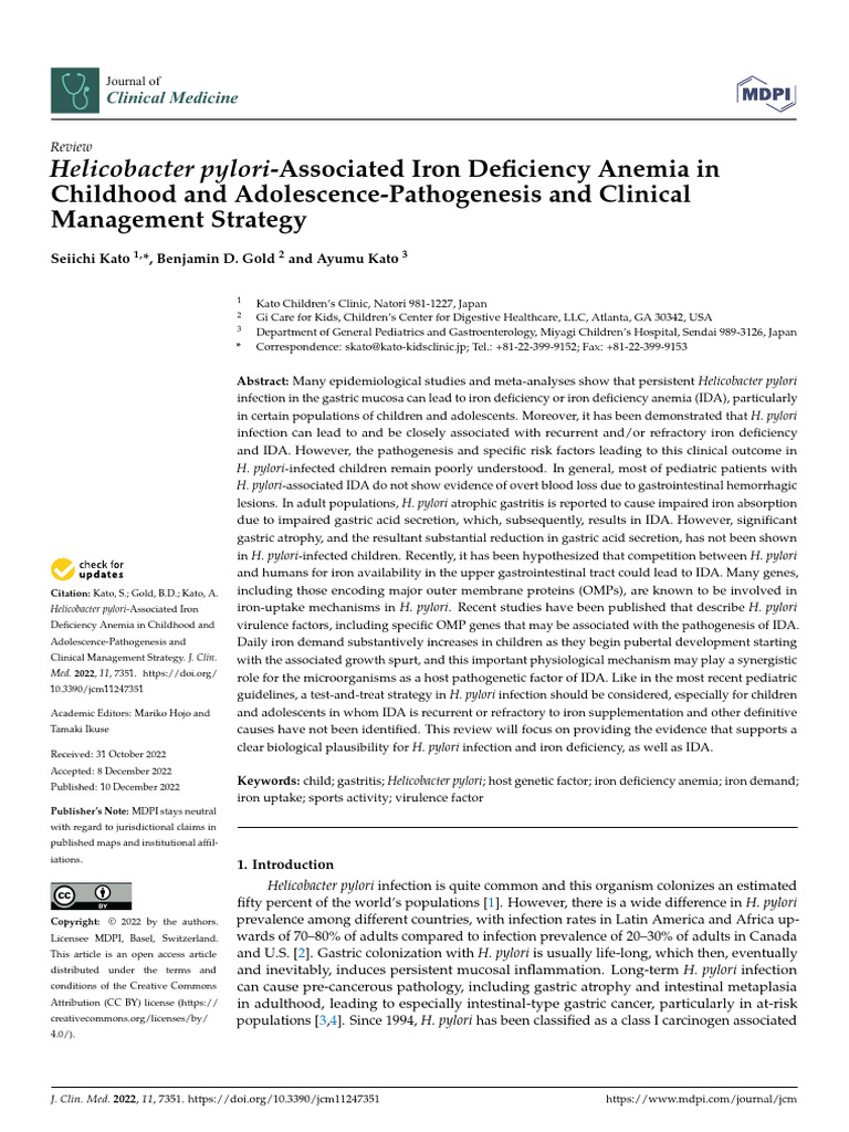 Helicobacter pylori-Associated Iron Deficiency Anemia in Childhood and ...