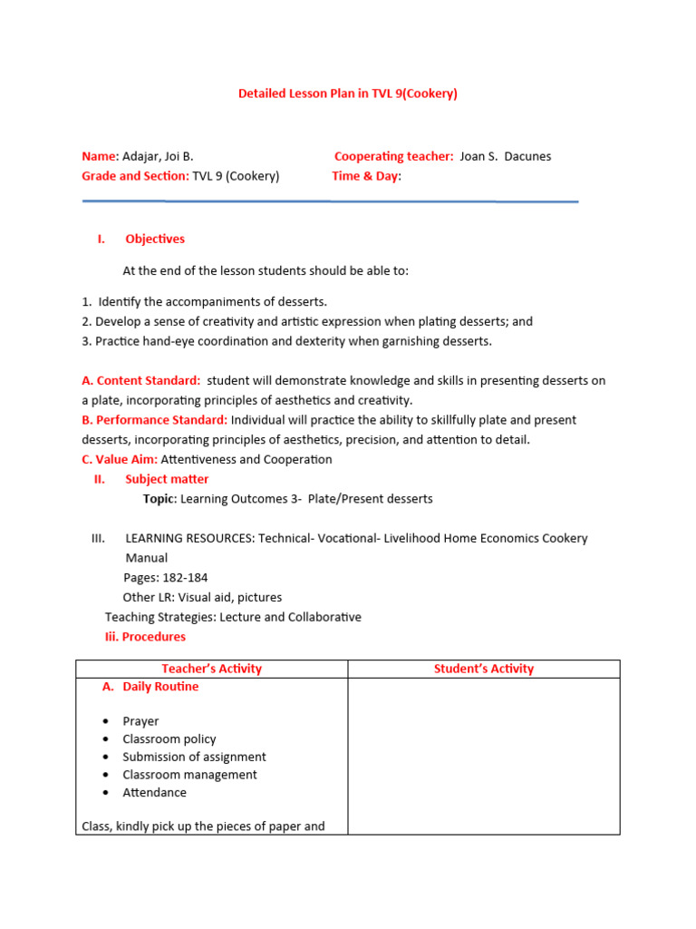 LO3 Plate Present Dessert | PDF | Custard | Desserts