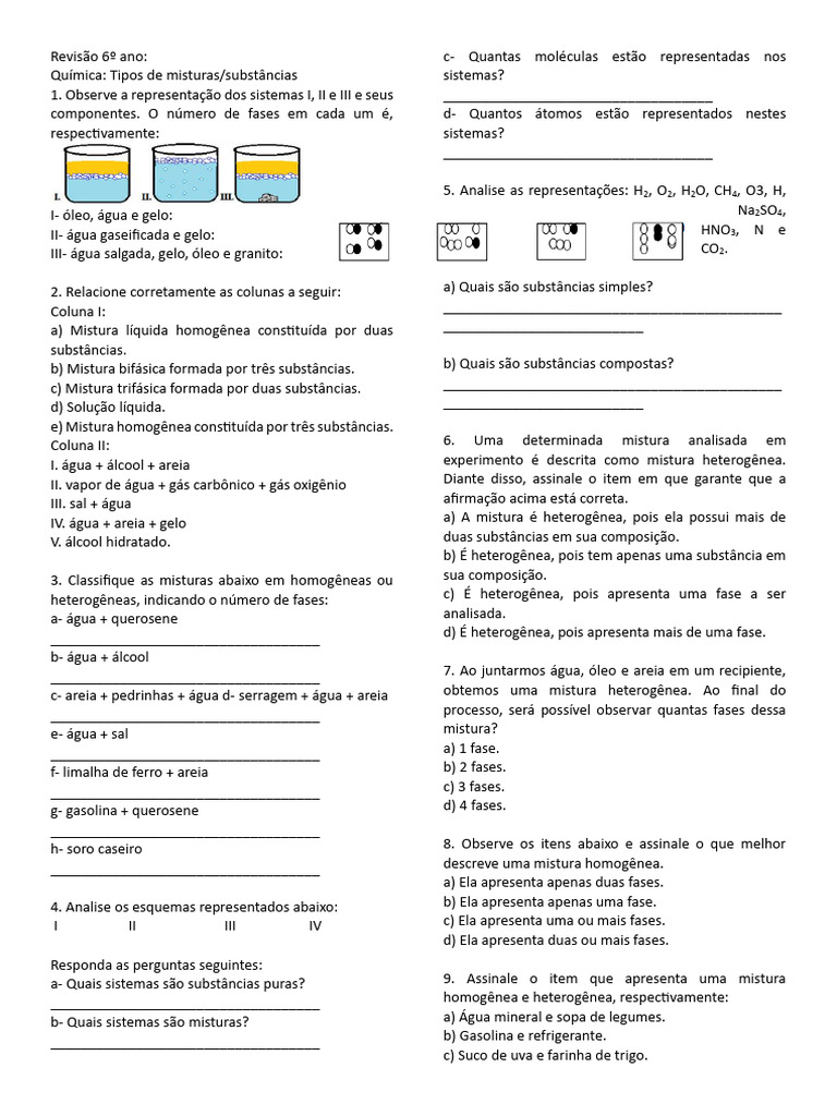 Misturas e substancias 6 ano | PDF | Mistura | Substancias químicas