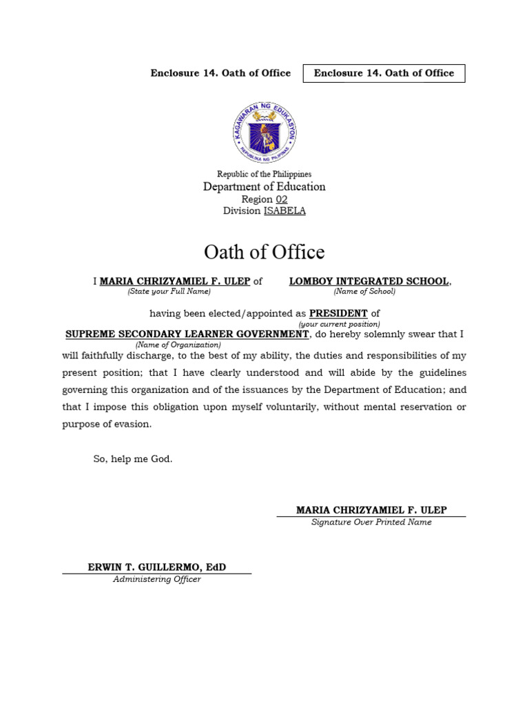 Oath of Office SSLG 2024 | PDF | Oath Of Office | Government Institutions
