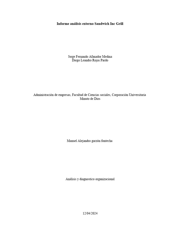 Análisis Porter de Sandwich Inc Grill | PDF | Business | Economias