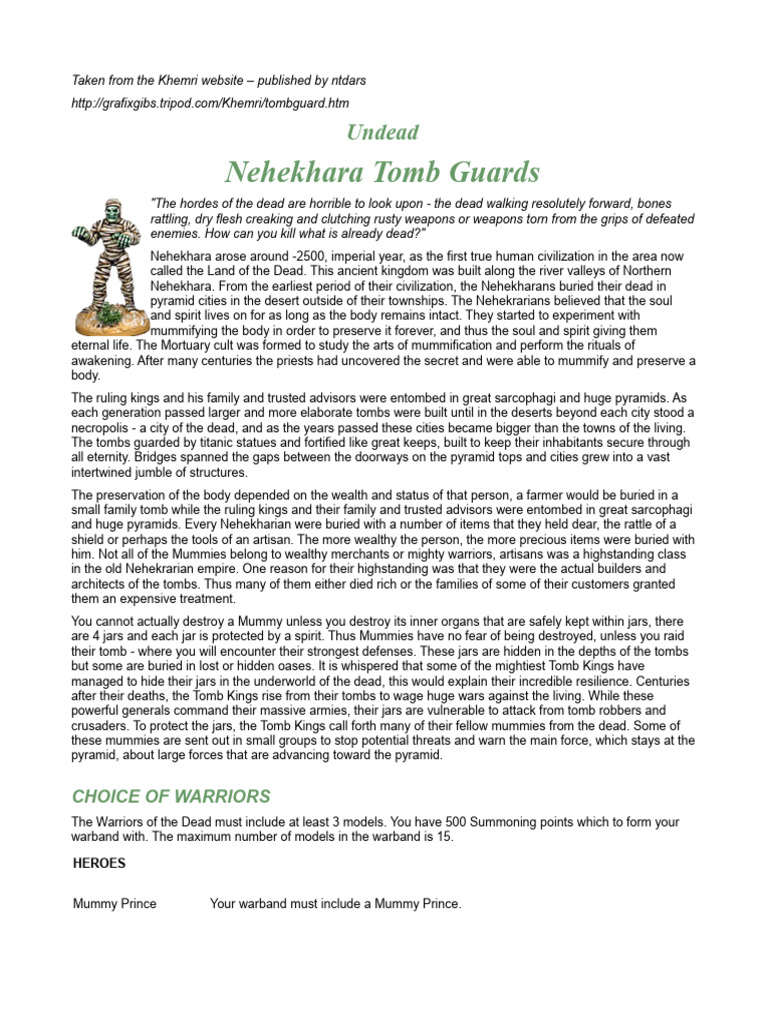 Nehekhara Tomb Guards | PDF | Mummy | Necromancy