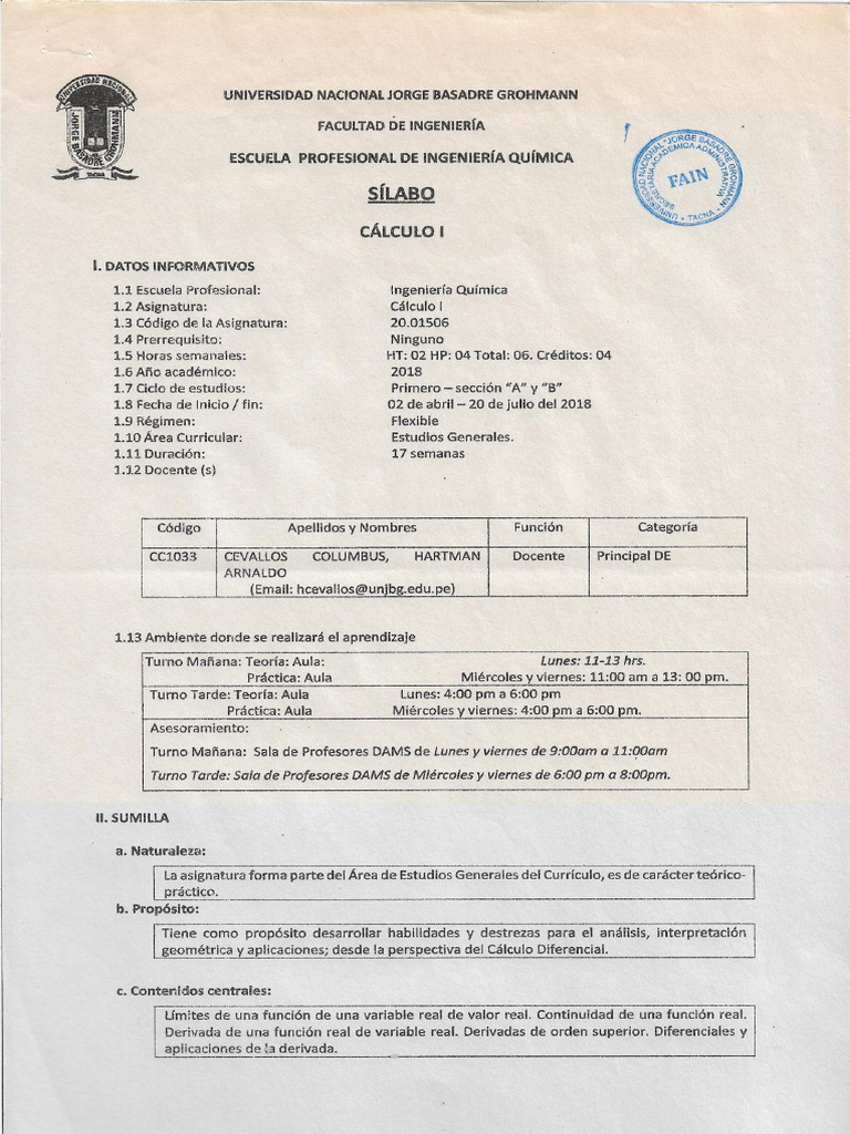 Silabo Calculo1 | PDF