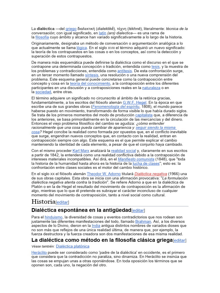 Historia y Evolución de la Dialéctica | PDF | Dialéctico | Georg ...