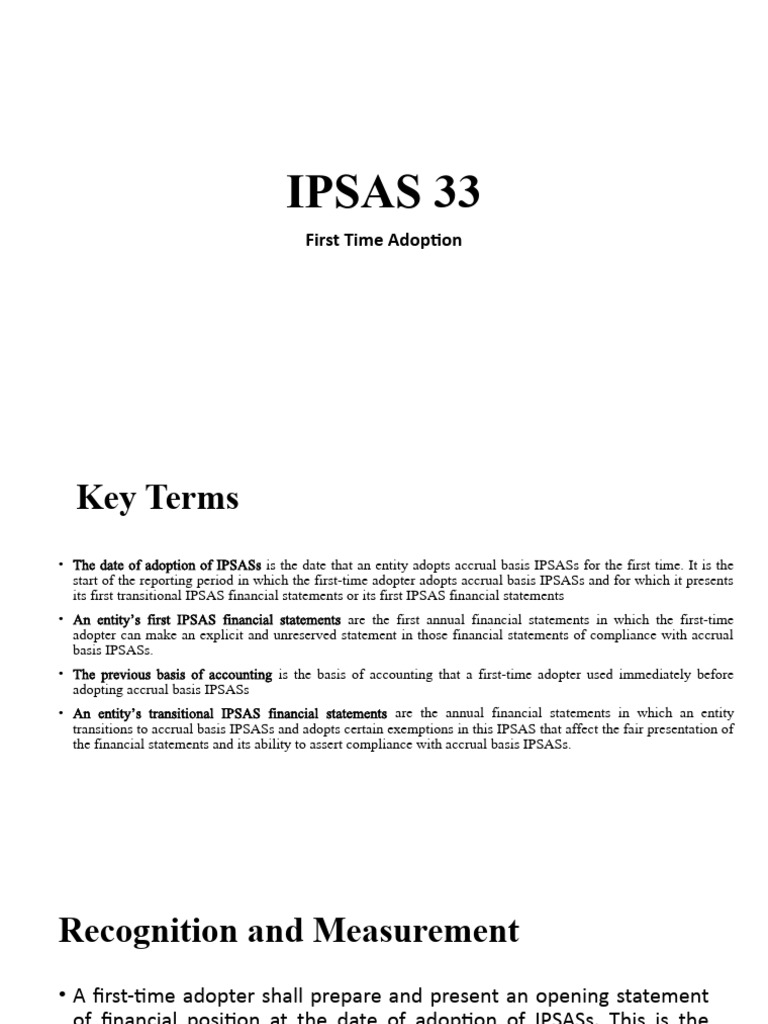 IPSAS 33 First Time Adoption | PDF | Fair Value | Financial Statement