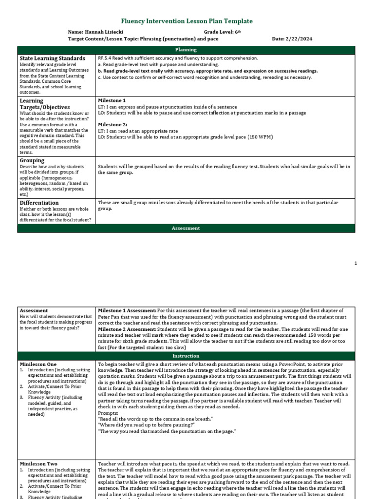 fluency lesson and parent letter | Download Free PDF | Punctuation | Reading Comprehension