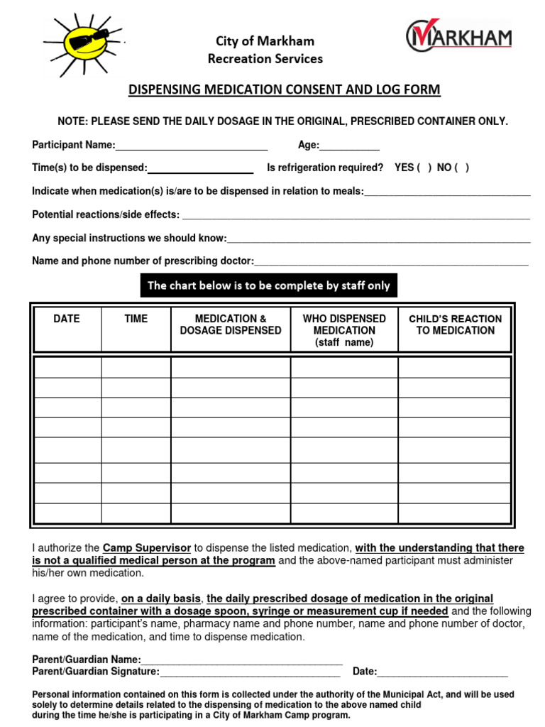 Dispensing Medication Consent and Log Form | PDF